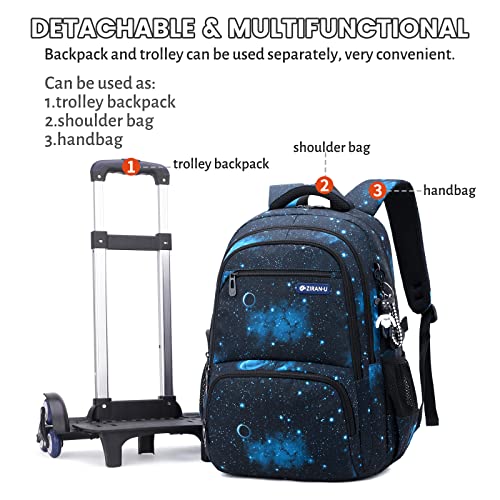 Amythe Rolling Backpack for Kids Teenagers, Casual Laptop Backpack - Lightweight, Waterproof,Tear-Resistant, Six-Wheeled for Easy Transport,Travel Luggage Backpack