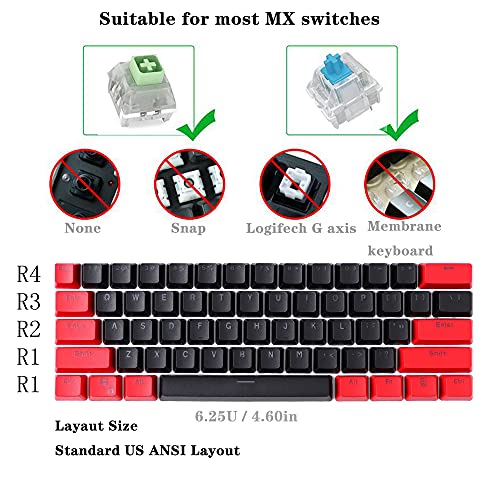 61 PBT keycaps 60 Percent Custom Backlit Key Caps Covers OEM Profile for Cherry MX Switch Mechanical Gaming Keyboard with Key Puller (keycap only) (HL)