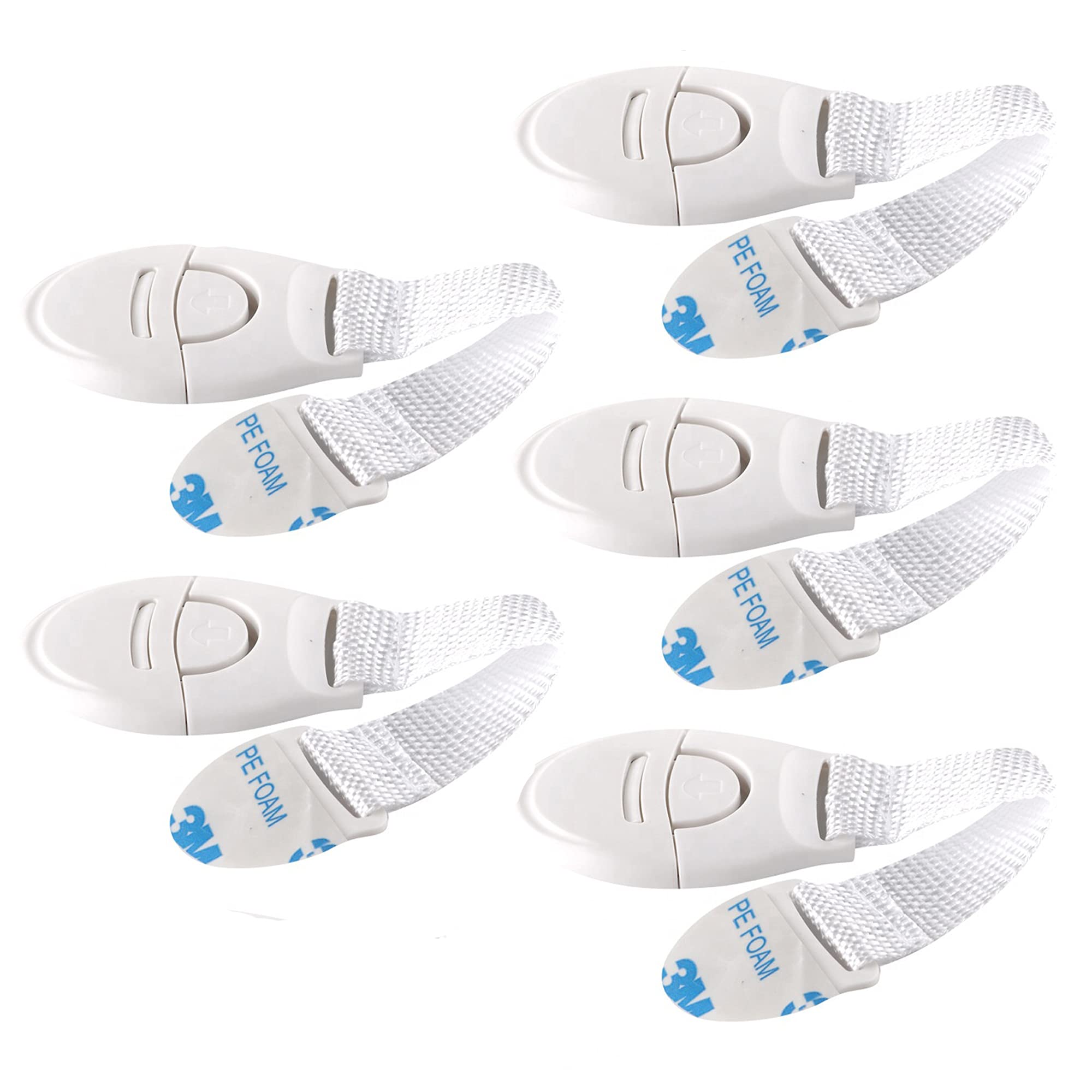 Child Safety Strap Locks (5 Pack) for Proofing Fridge, Cabinets, Drawers, Dishwasher, Toilet, 3M Adhesive No Drilling or Magnets for Furniture Kitchen Ovens Toilet Seats
