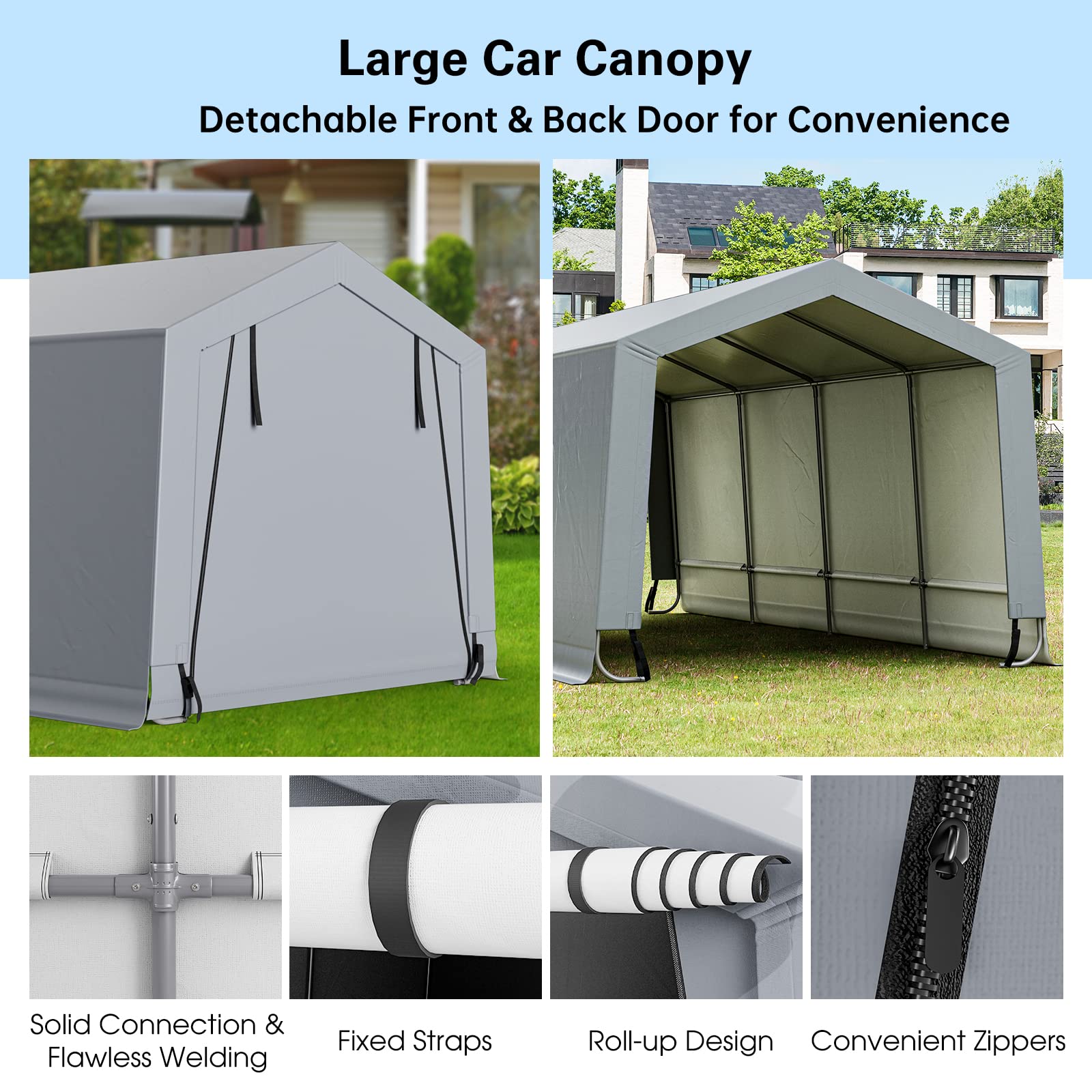 Tangkula 10x20Ft Heavy-Duty Carport, Outdoor Portable Garage with Reinforced Triangular Beams, Galvanized Steel Frame, All-Season Metal Car Canopy with 2 Removable Doors for Car, Truck, SUV, Boat