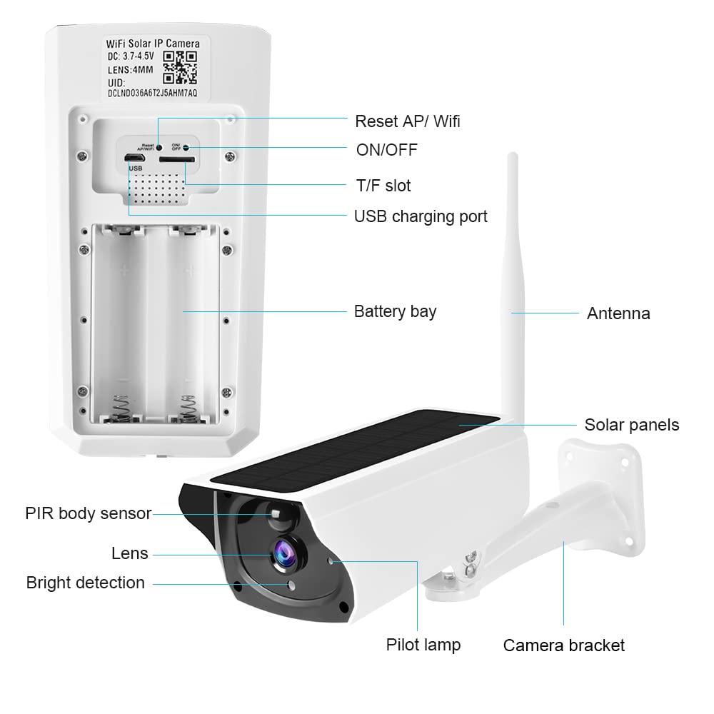 EKAT Security Camera Outdoor, Wireless Outdoor Cameras for Home Security, Solar Security Camera, 2.4Ghz WiFi, Motion Detection, Night Vision, IP66 Waterproof, Solar Charging