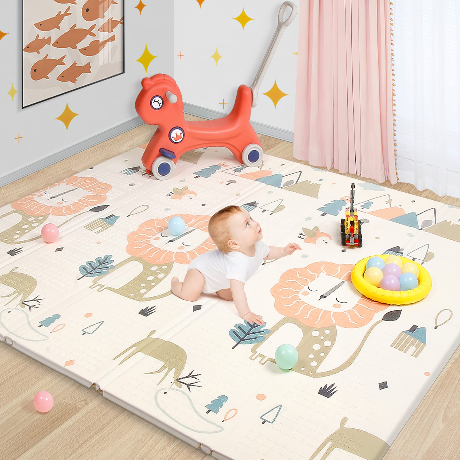 Baby Playmat for Crawling,0.6in Thick Extra Large Foldable Play Mat for Baby, Waterproof Non Toxic Anti-Slip Reversible Foam Playmat for Toddlers Kids(79 * 71 * 0.4)