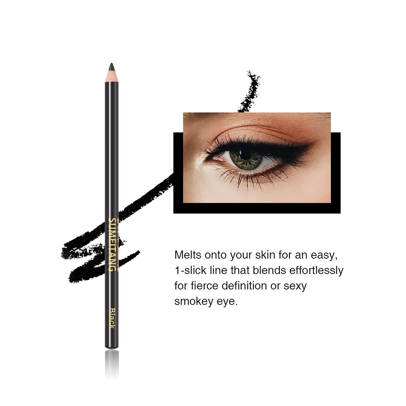 Zevni SUMEITANG Eyeliner Pencil 12 Pcs 2 in 1 Wooden Black Eye liner & Eyebrow Pencil Women Makeup Easy to Color Long lasting Waterproof