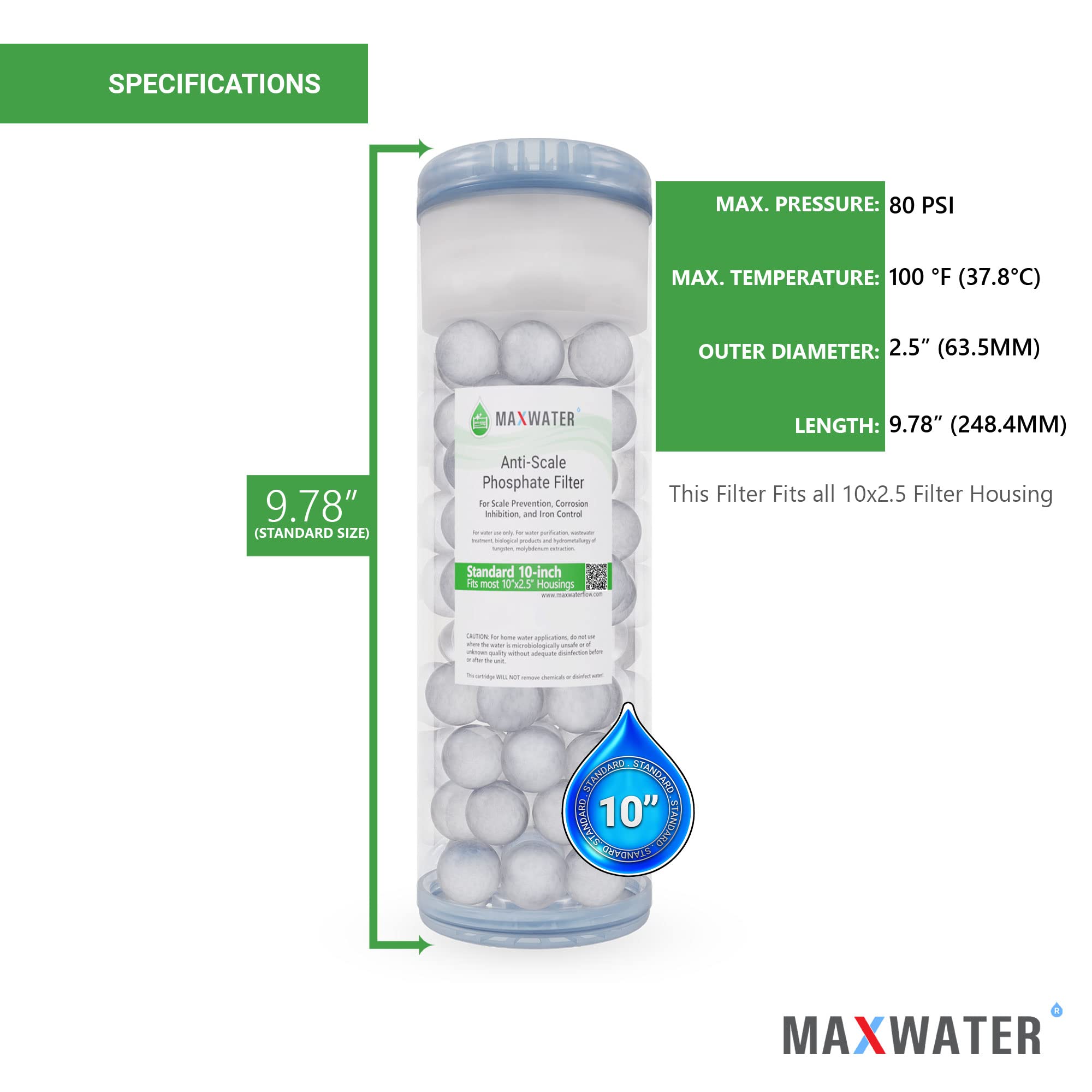 10" Standard Whole House Siliphos Anti-Scale Water Filter