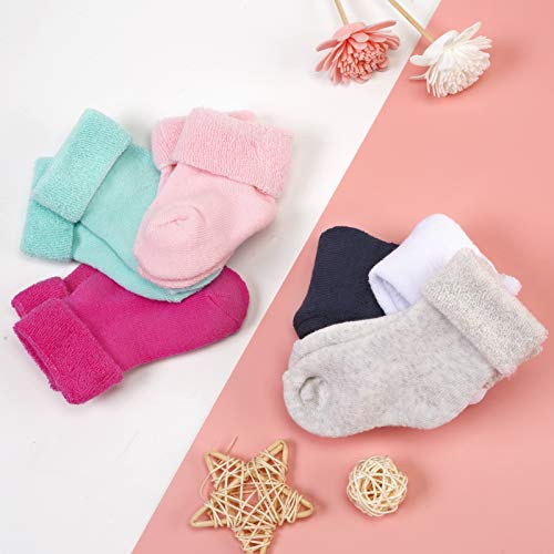 JAKIDAR 6 Pairs Baby Socks Thick Warm Socks for Infant Newborn Cotton Sock Shoes, Pink White Blue 0-3M