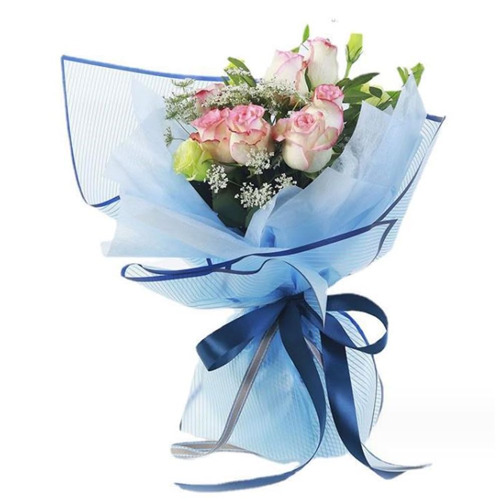 20 Pcs Blue border Flower Wrapping Paper,Waterproof Valentine's Day Bouquet Wrapping Paper 23x23Inch Used for DIY Crafts, Gift Packaging, Flower Shop Bouquet Packaging