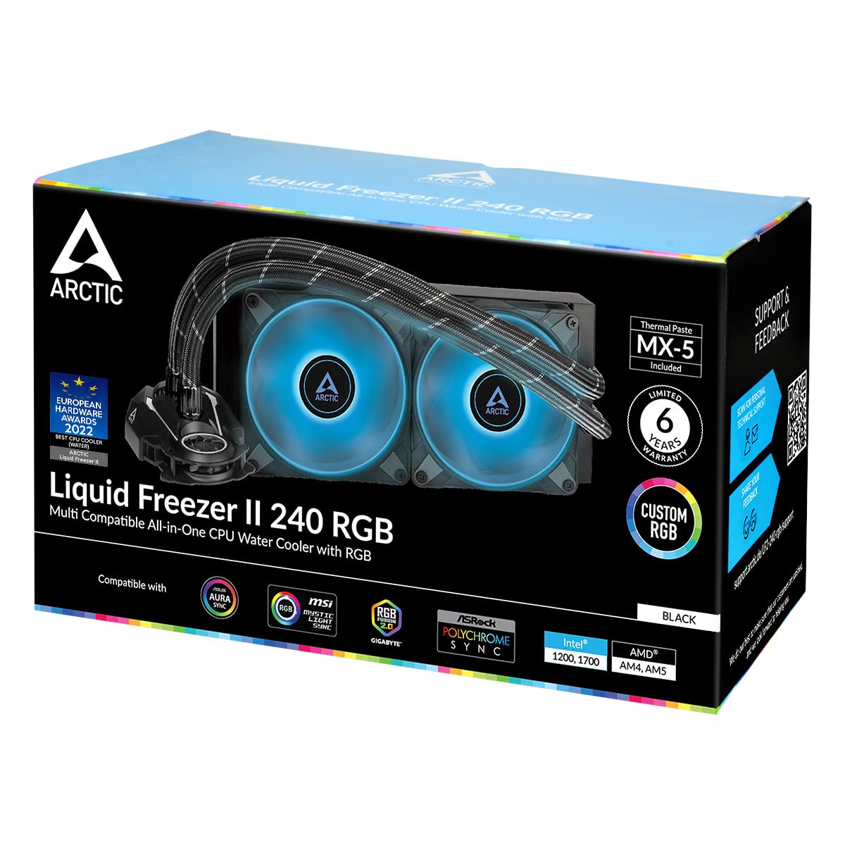 ARCTIC Liquid Freezer II 240 RGB - Multi-Compatible CPU AIO Water Cooler with RGB, Compatible with Intel & AMD, PWM-Controlled Pump, CPU Cooler, AIO Cooler, CPU Liquid Cooler - Black
