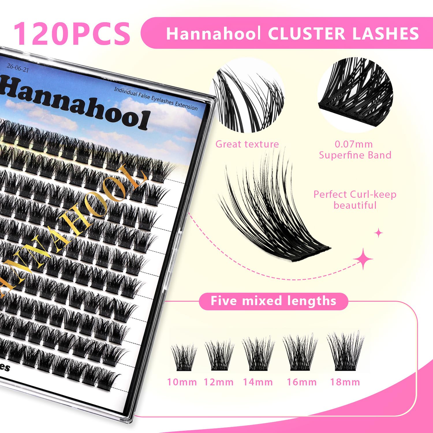Large Tray,10-20mm to Choose DIY Eye Lashes Extensions 120 Cluster Wide Stem Eyelashes Soft and Lightweight Individual False Eyelashes Dramatic Look (20mm)