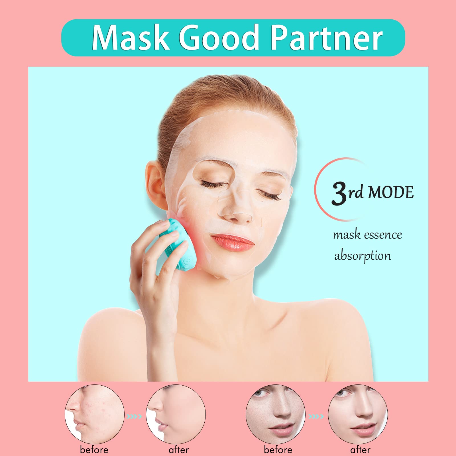 AUROARC Sonic Facial Cleansing Brush, Upgraded Silicone Face Scrubber for Cleaning and Exfoliating, Waterproof Face Wash Brush for Women