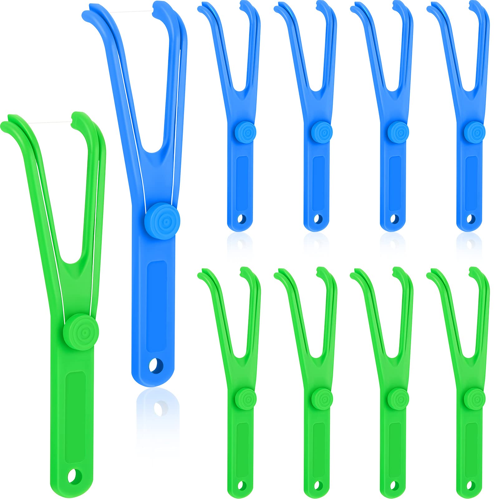 Chengu 10 Pieces Dental Floss Holder Reusable Flosser Reusable Floss Handle Holder Flossmate Handle for Oral Clearing (Blue, Green)