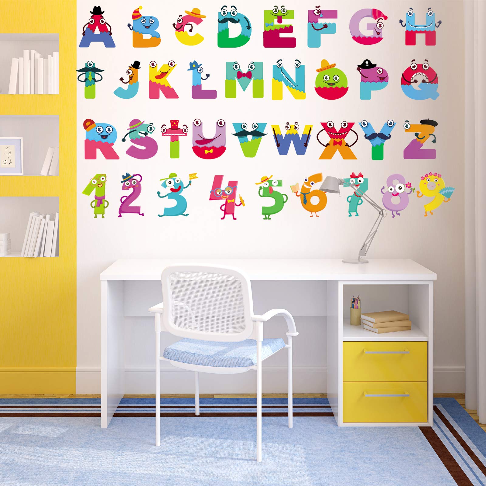 Colorful Alphabet Stickers Learning Wall Decals Alphabet Number Shape Educational Math Wall Stickers Peel and Stick Classroom Wall Decals Playroom Bedroom Decorations
