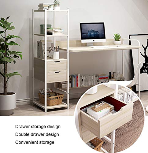 TOPYL Modern Writing Desk with Hutch and 4 Tier Bookshelves,Computer Desk with 2 Drawers,Pc Laptop Sturdy Office Desk Workstation for Home