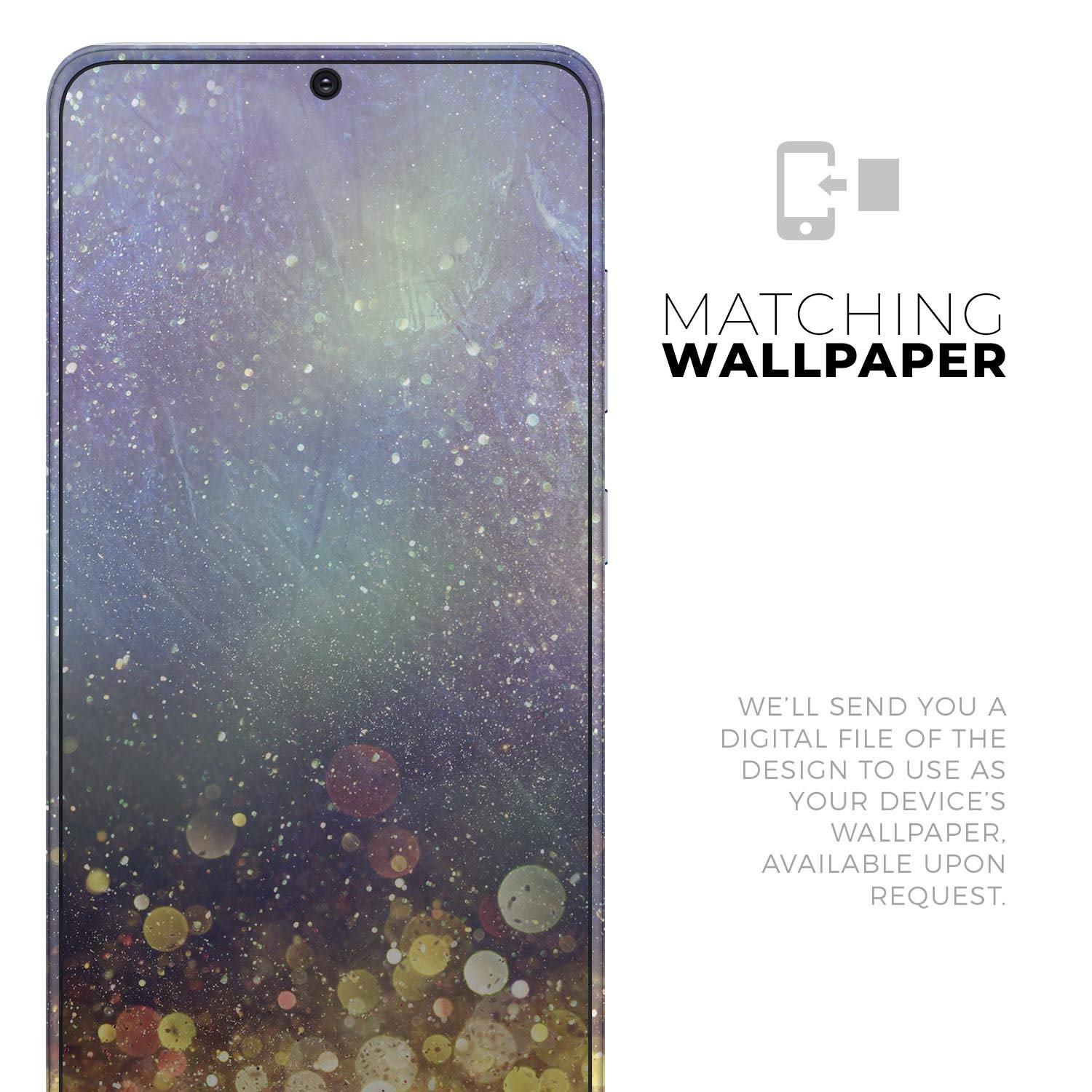 DesignSkinz Unfocused Multicolor Gold Sparkle Protective Vinyl Decal Wrap Skin Cover Compatible with The Samsung Galaxy S20 (Screen Trim & Back Glass Skin)