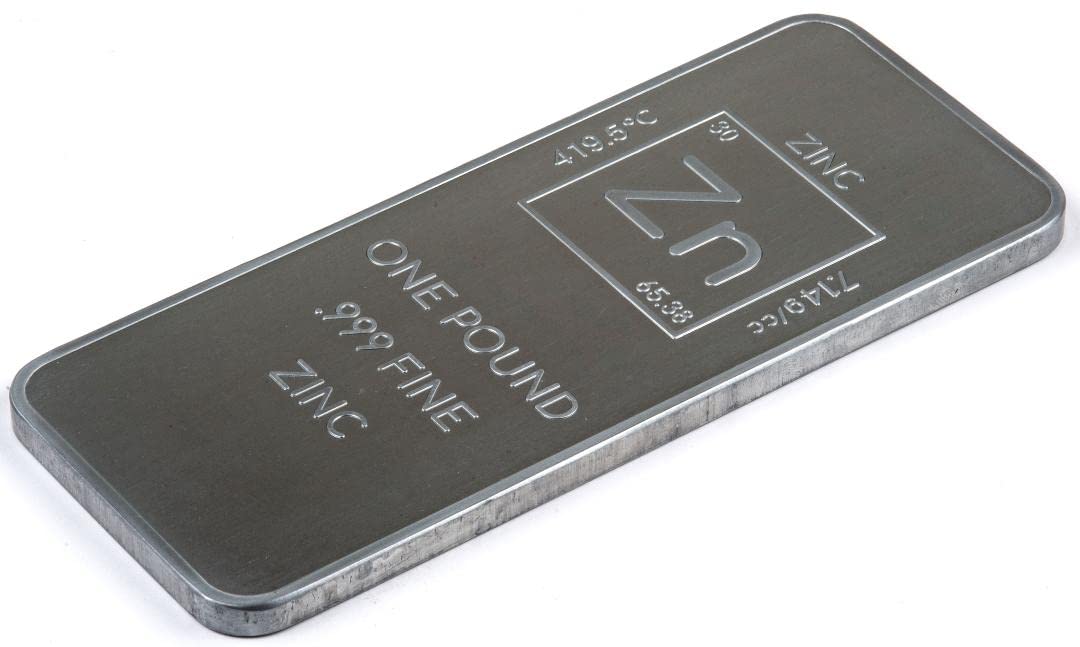 1 Pound .999 Pure Zinc Bar Bullion with Element Design - Unique Metals