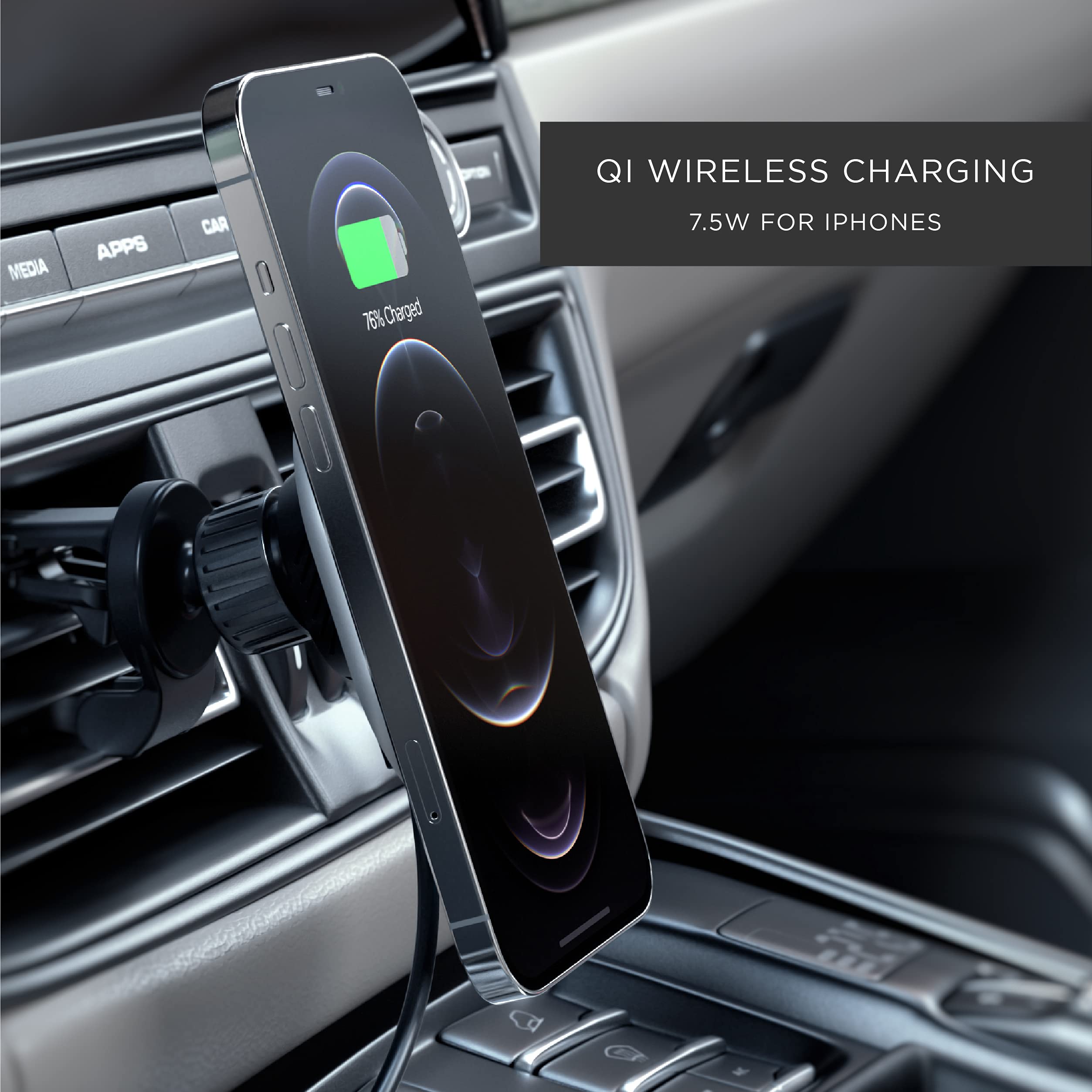 Satechi Magnetic Wireless Car Charger (Qi Wireless Charging) 7.5W Air Vent Mount - Compatible with iPhone 16 Pro Max/16 Pro/16/16 Plus, iPhone 15 Pro Max/15 Pro/15/15 Plus and More
