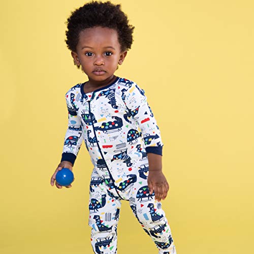 Lamaze Boys' Super Combed Natural Cotton Footed Stretchie One Piece Sleepwear, Baby and Toddler, Zipper, 1 Pack, Blue Animals, 18 Months