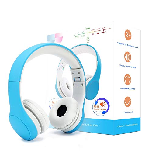 Anble Kids Headphones with Microphone Volume Limited Foldable Wired Headsets for Children - Blue