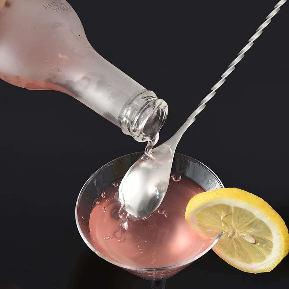 1 Piece Mixing Spoon Cocktail Spoon Stirring Spoon Iced Tea Spoon Coffee Spoon Long Handle Bar Spoon Stainless Steel Spiral Cocktail Stirrer Coffee Stir Stick Swizzle Stick(Silver, 30cm)
