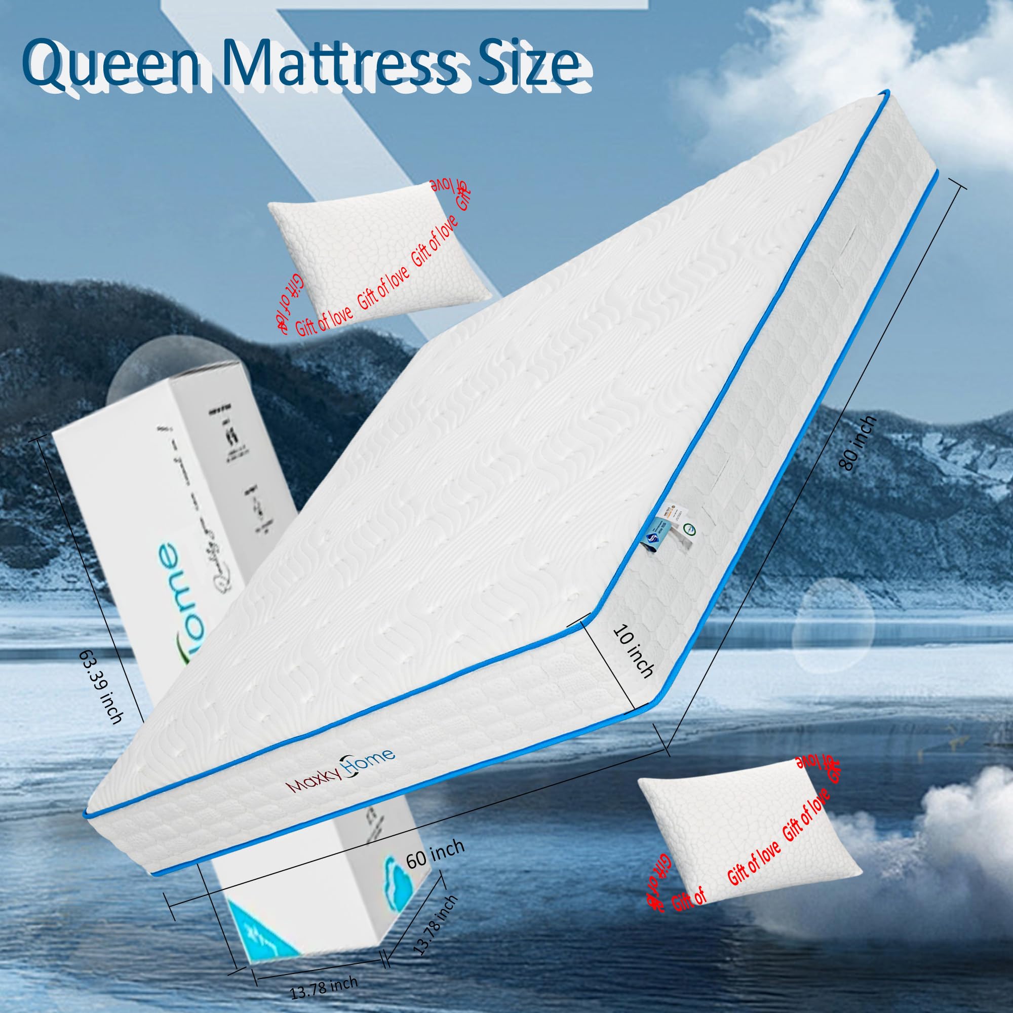10 Inch Queen Mattress Memory Foam Mattress Queen in a Box, Individually Inner Spring Hybrid Mattresses, Medium Firm, CertiPUR-US