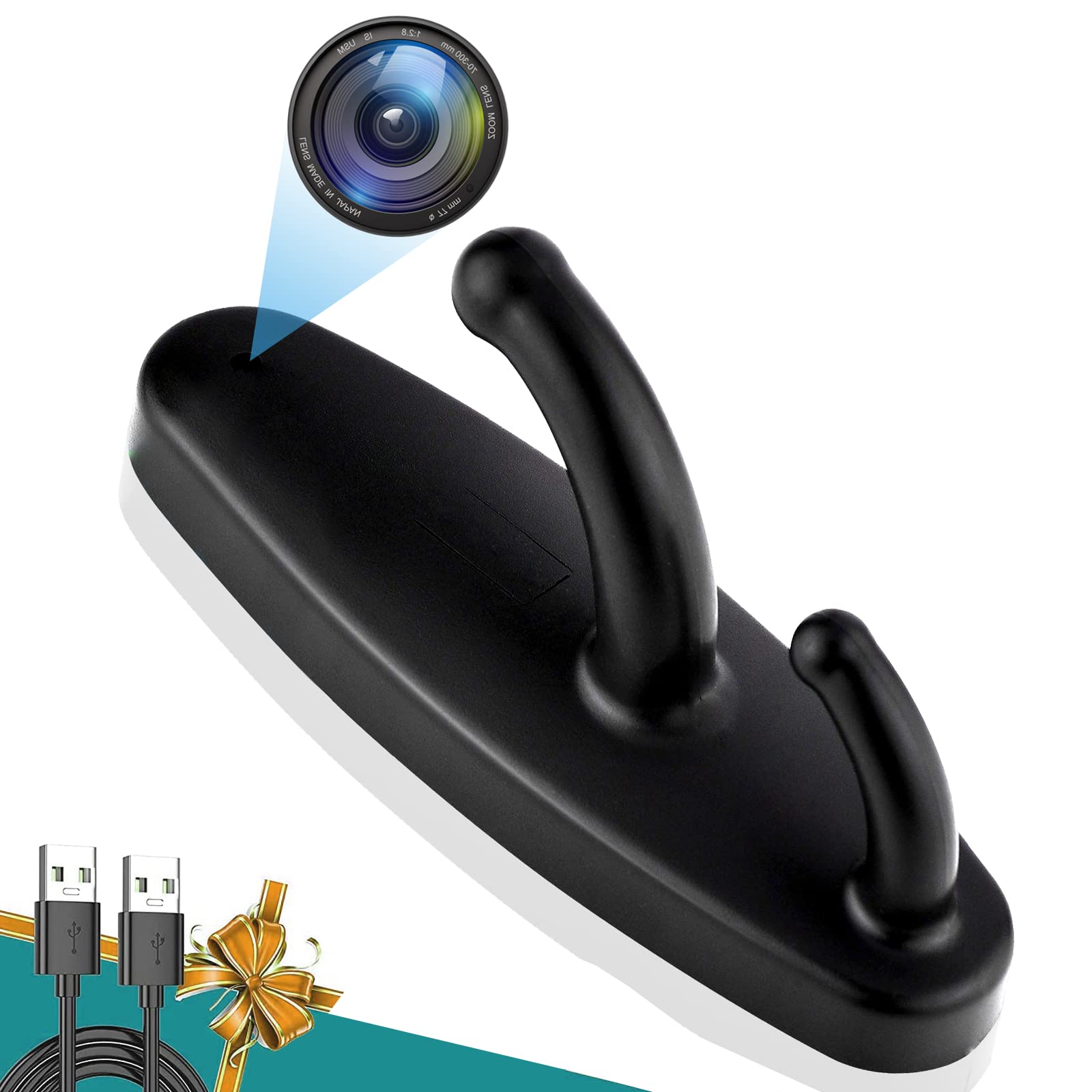 SworRishi Hidden Camera Clothes Hook, Mini Spy Camera HD 1080P Nanny Cam, Security Camera with Motion Detection Loop Recording for Monitoring Home/Office/Baby/Pet, No WiFi Function, No Audio