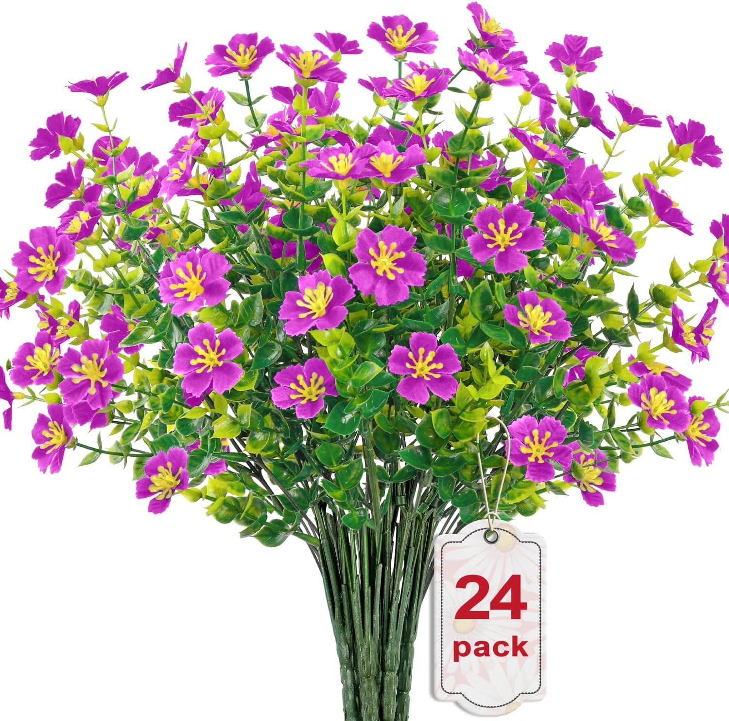 20 Bundles Artificial Flowers for Outdoors UV Resistant Artificial Plants Flowers No Fade Faux Plastic Flowers for Garden Porch Patio Office Window Box Table Home Decorations(Rose Red)