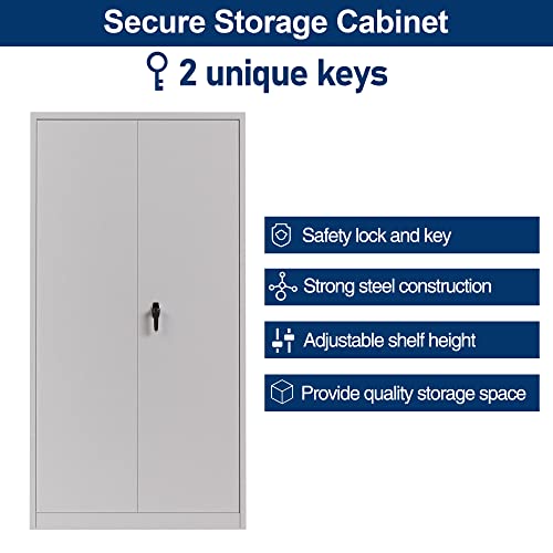 Aobabo Metal Storage Cabinet with 2 Doors, 72”H×36”W×18”D Locking Steel Storage Cabinet for Office,Garage,Gray Storage Cabinets with 4 Adjustable Shelves,Assembly Required