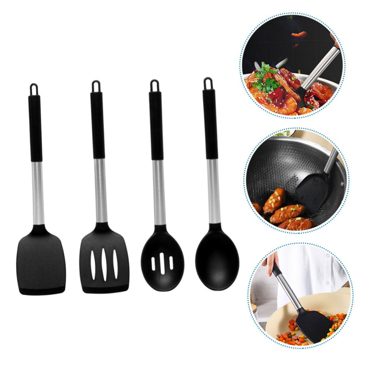 1 Set kitchen set stainless steel cookware silicone kitchen utensils non-stick utensils frying utensils dinnerware+sets stainless steel cooking utensils cooking spatula rice scoop