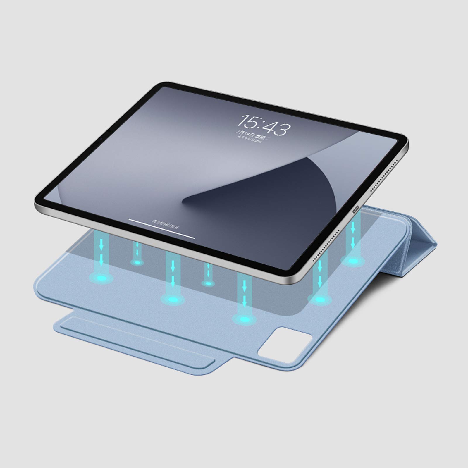 Aoub Case for iPad Pro 11 2022/2021/2020/2018, Rebound Magnetic Attachment Cover with Clasp [Supports Pencil Pairing & Charging], Ultra Slim Trifold Stand Smart Case for iPad Pro 11 inch, Light Blue