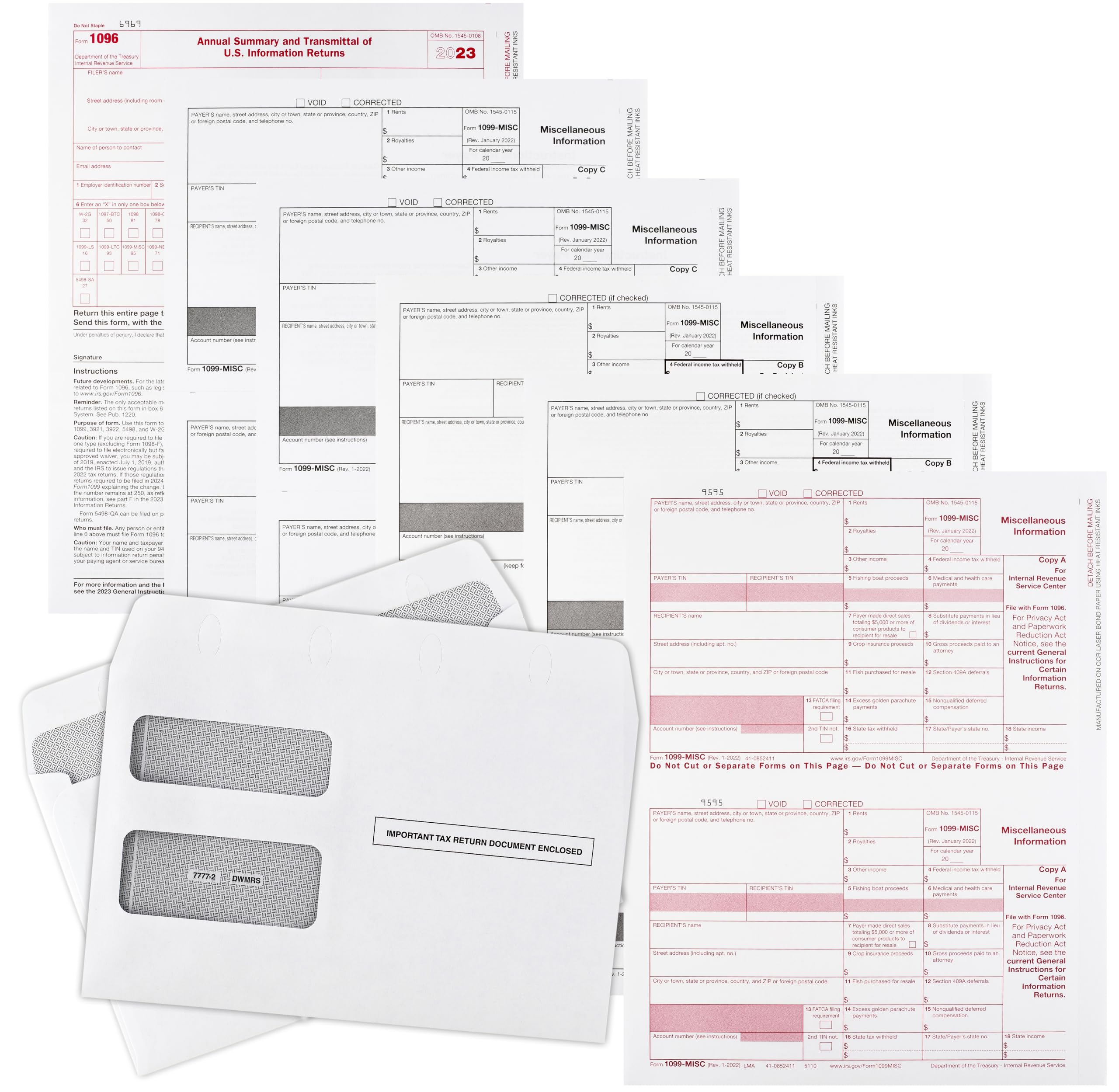 1099 MISC Forms 2023, 4 Part, Vendors Kit Laser Tax Forms with Self-Seal Envelopes Great for QuickBooks and Accounting Software, 1099 MISC Forms 2023