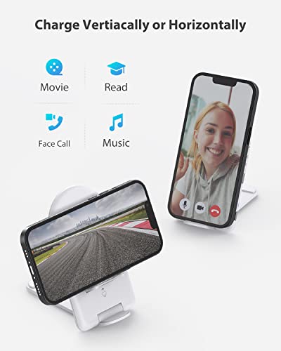 Foldable Wireless Charging Stand,15W Fast Wireless Charger and Charging Pad for iPhone 14/13 Pro Max/12/11/8 Plus/X/XR/XS/Mini/SE, Pixel 6/5,Samsung S21 Ultra/20/10/ Note 10 and AirPods(No Adapter)