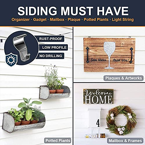 Booda Brand Siding Hooks (50 Pack), Heavy Duty Stainless Steel Vinyl Siding Hangers, Low Profile No Hole Siding Clips for Hanging Lights Wreath Decorations Outdoor