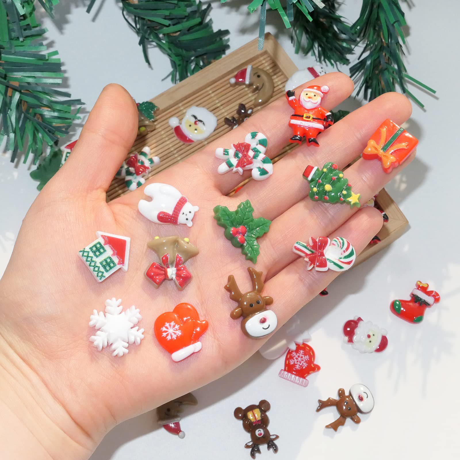 HADDIY Christmas Resin Charms for Crafts,100 Pcs Flatback Slime Charm Beads Miniature Ornaments for Christmas Embellishments,Craft Supplies and Mini Christmas Decorations