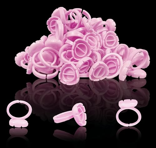 KB Essentials 100pcs Glue Rings for Eyelashes Extension - Lash Extensions Supplies Glue Holder for Lashes Fan – Adjustable, Disposable & Blossom Ring Fanning Cups for Nail Art, Tattoo & Makeup