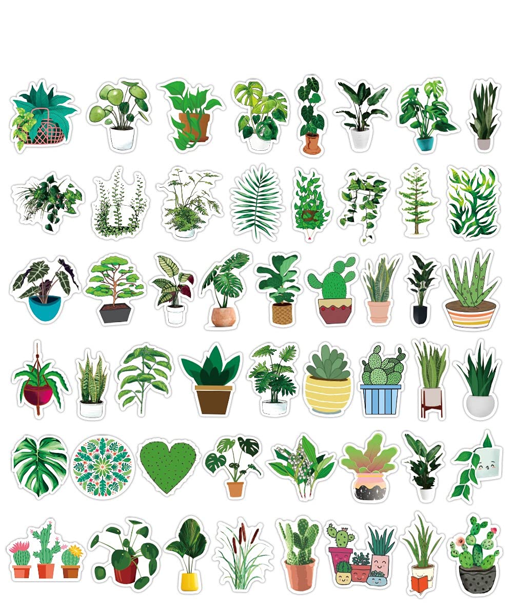 50 Pieces of Garden Potted Green Plant Stickers Kettle Envelope Greeting Card Desk Bedroom Refrigerator Laptop Diary Gift Box Home School Craft Decoration Waterproof Sticker
