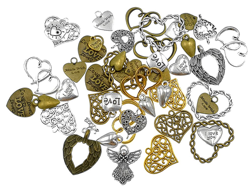 100 Grams Assorted Love Heart Shape Punk Steampunk Charm Pendant Connector for DIY Necklace Bracelet Jewelry Making Accessories