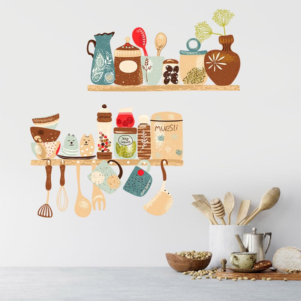 Uonlytech Window Decals 2pcs Cartoon Kitchen Quotes Wall Decal Cooking Utensils Wall Art for Kitchen Dining Room Fridge Restaurant Decor
