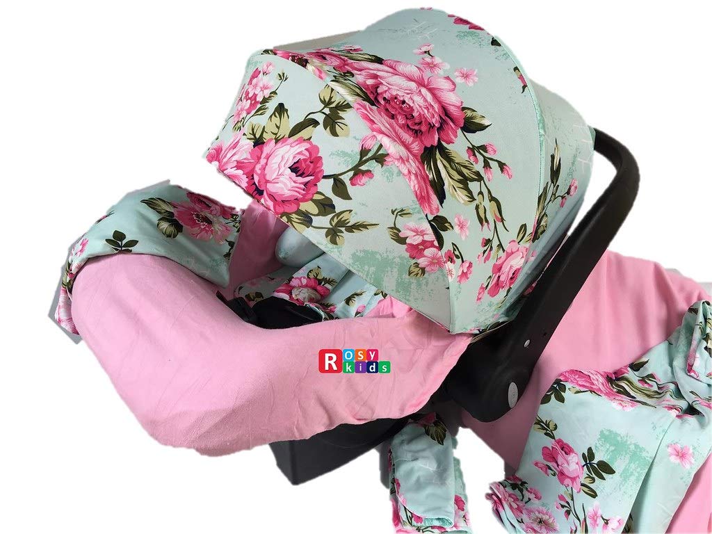 9pc Ultimate Set of Infant Car Seat Cover Canopy Headrest Blanket Hat Nursing Scarf, 25JE04