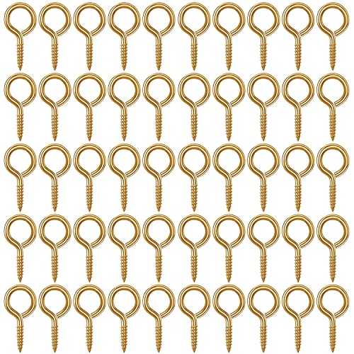 Axe Sickle 1 Inch Screw Eyes Metal Eye Hooks Small Eyelet Screws, Gold 50 Pcs