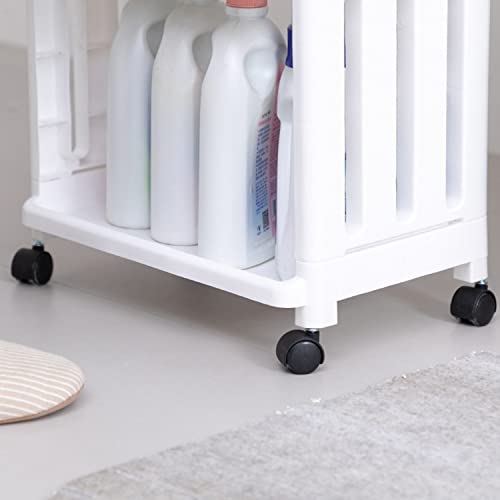 3-Tier Rolling Storage Shelf Plastic Dishwashing Detergent Organizer Serving Mobile Utility Easy Assembly Durable StableCart with Wheels, for Office, Bathroom, Kitchen, Bedroom (White)