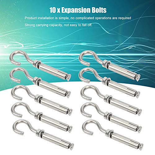 10 Pcs Expansion Bolts Hook Opening Hole Stainless Steel for Medical Communication Equipment, Wall Ceiling Hanging