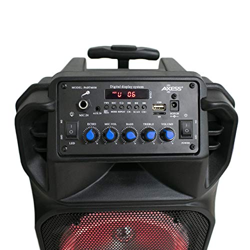 Axess Portable Wireless Bluetooth Speaker — 8 Inch Woofer & 1.5" Tweeter, TWS Link+, Wireless Microphone FM Radio Aux USB and Mic Inputs, Stereo Sound System Speakers with LED Lights Model PABT6038