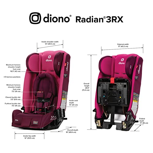 Diono Radian 3RX 3-in-1 Rear and Forward Facing Convertible Car Seat, Adjustable Head Support & Infant Insert, 10 Years 1 Car Seat Ultimate Safety and Protection, Slim Fit 3 Across, Pink Blossom