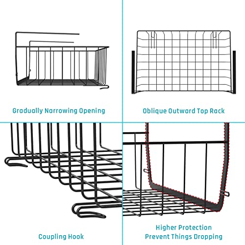 iSPECLE Under Shelf Basket and Stackable Under Shelf Basket, 6 Pack Black Wire Basket Under Shelf for Storage and 4 Pack Black Wire Storage Basket for Storage Pantry, Bundle Sales - Set o