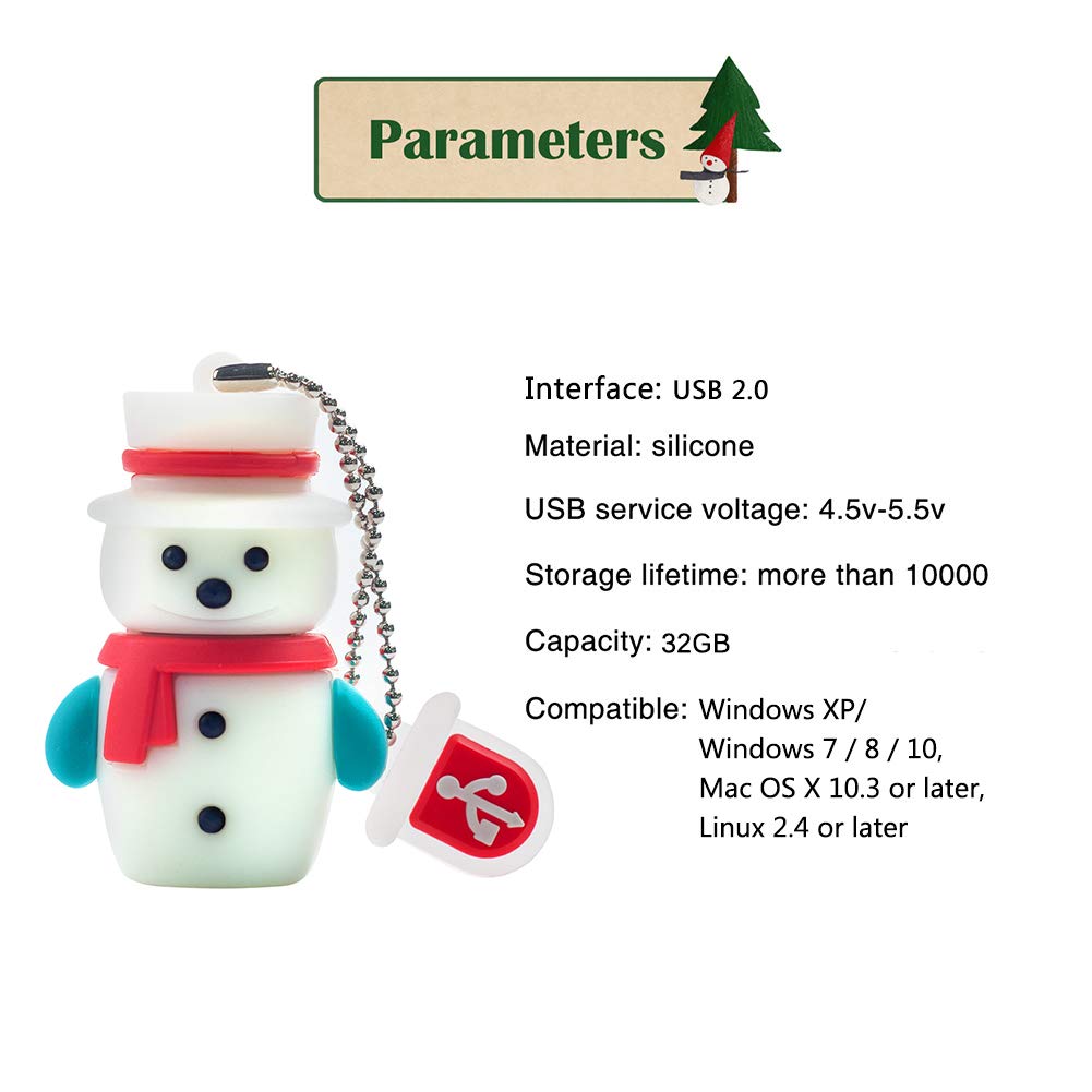 BorlterClamp 32GB USB Flash Drive Cute Snowman Model Memory Stick New Year Gifts for Students and Children