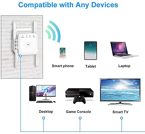 WiFi Repeater - 1200Mbps WiFi Range Extender Wireless Signal Repeater Booster, Dual Band 2.4G and 5G Expander, 4 Antennas 360° Full Coverage, Extend WiFi Signal to Smart Home Devices(AK1206 White)