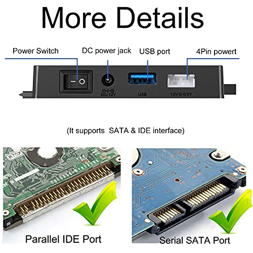 ULXUUUN SATA/IDE to USB 3.0 Adapter, External Hard Drive Reader for Universal 2.5/3.5 Inch IDE and SATA HDD SSD, 5.25" CD/DVD Drives, Hard Drive Converter with Power Adapter Support 6TB