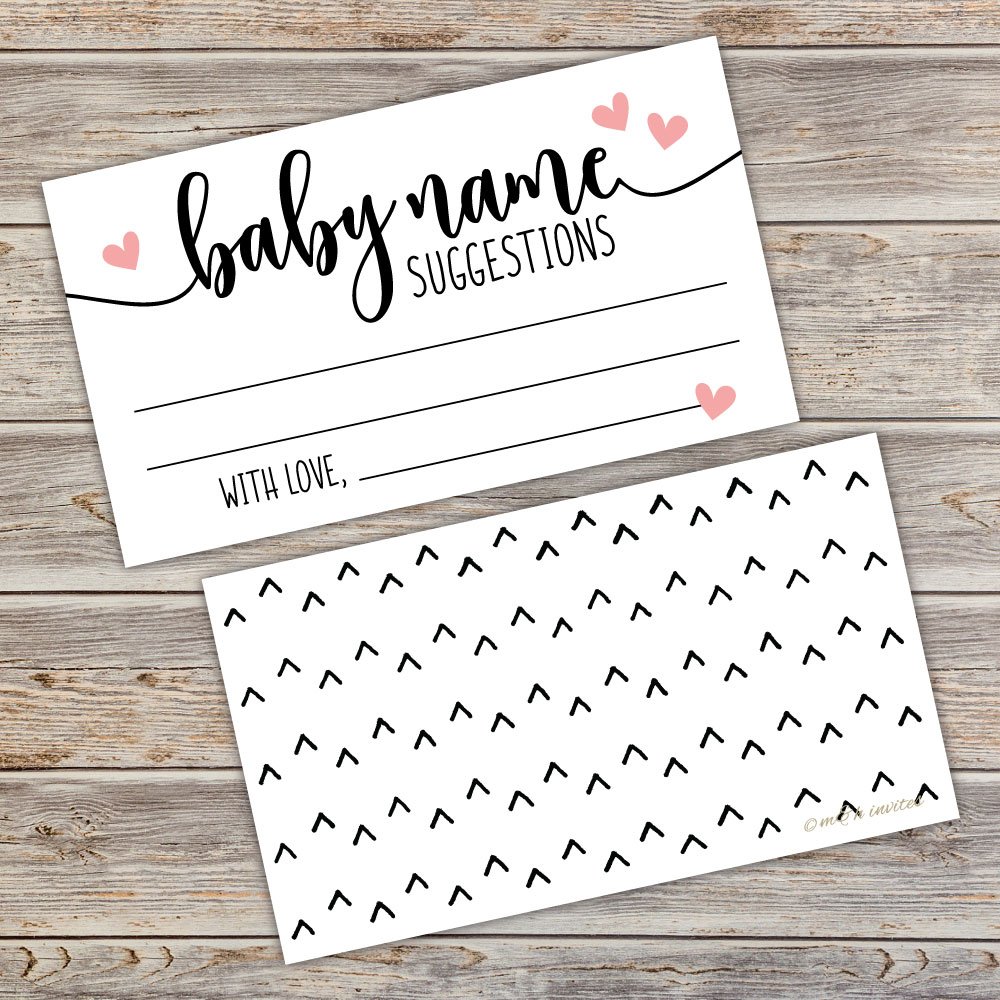 50 Sweet Heart Baby Name Suggestion Cards for Baby Shower