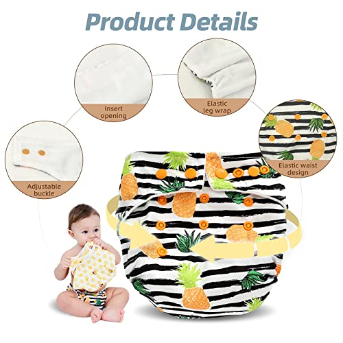 Baby Cloth Diapers One Size Adjustable Washable Reusable Pocket Diapers for Baby Girls and Boys 5 Packs +5 Microfiber Inserts (Yellow Orange)
