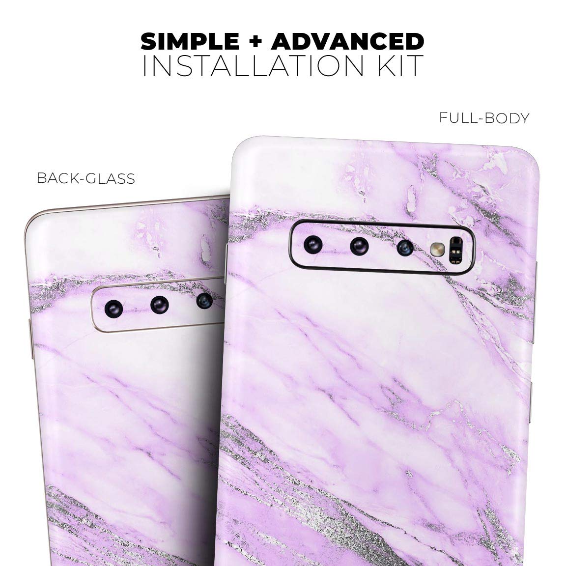 DesignSkinz Purple Marble & Digital Silver Foil V10 Protective Vinyl Decal Wrap Skin Cover Compatible with The Samsung Galaxy S20 (Screen Trim & Back Glass Skin)
