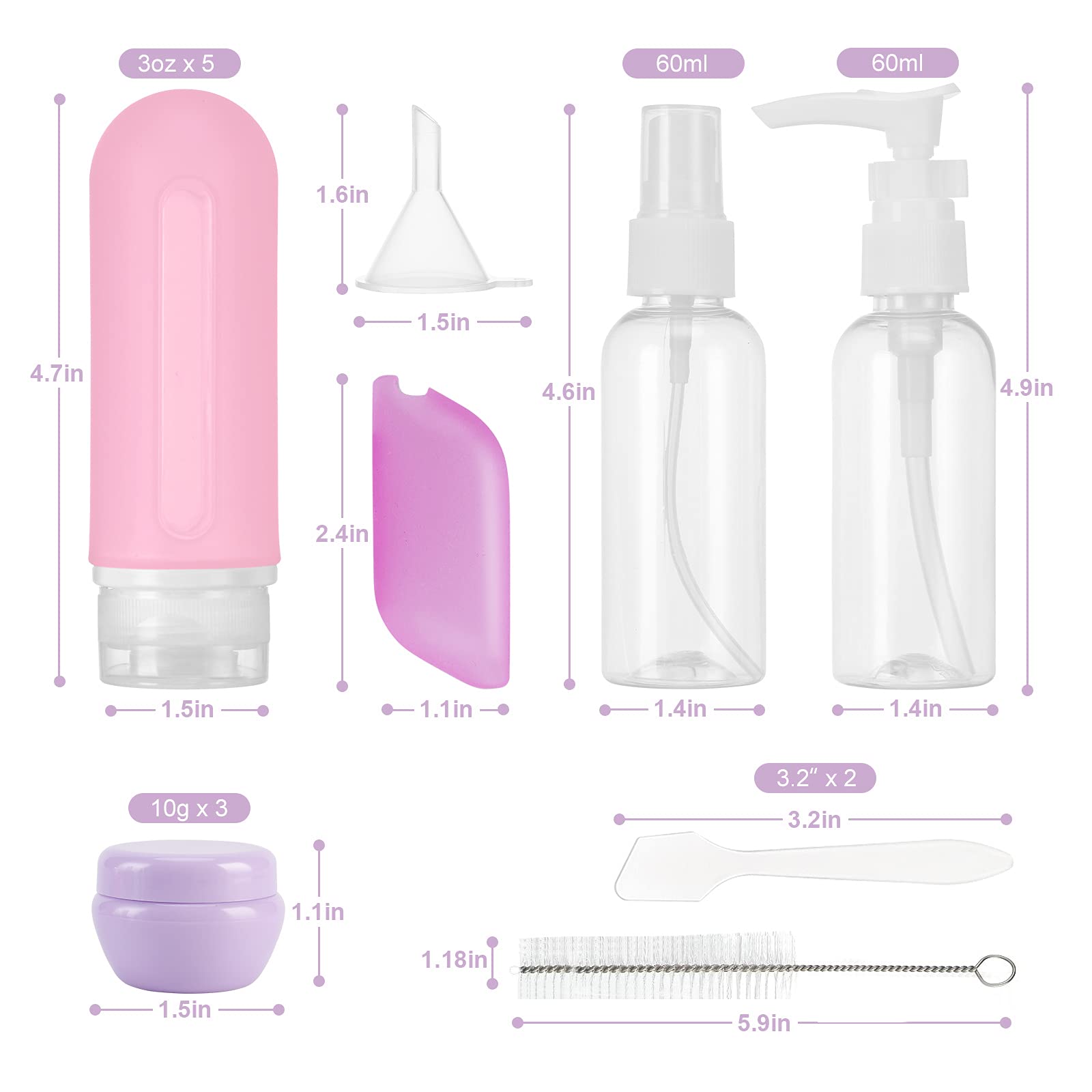 Beveetio 17 Pack Travel Bottles TSA Approved, 3OZ Leakproof Silicone Refillable Travel Size Containers for Toiletries, BPA Free Travel Accessories Tubes Cosmetic Shampoo Lotion Soap